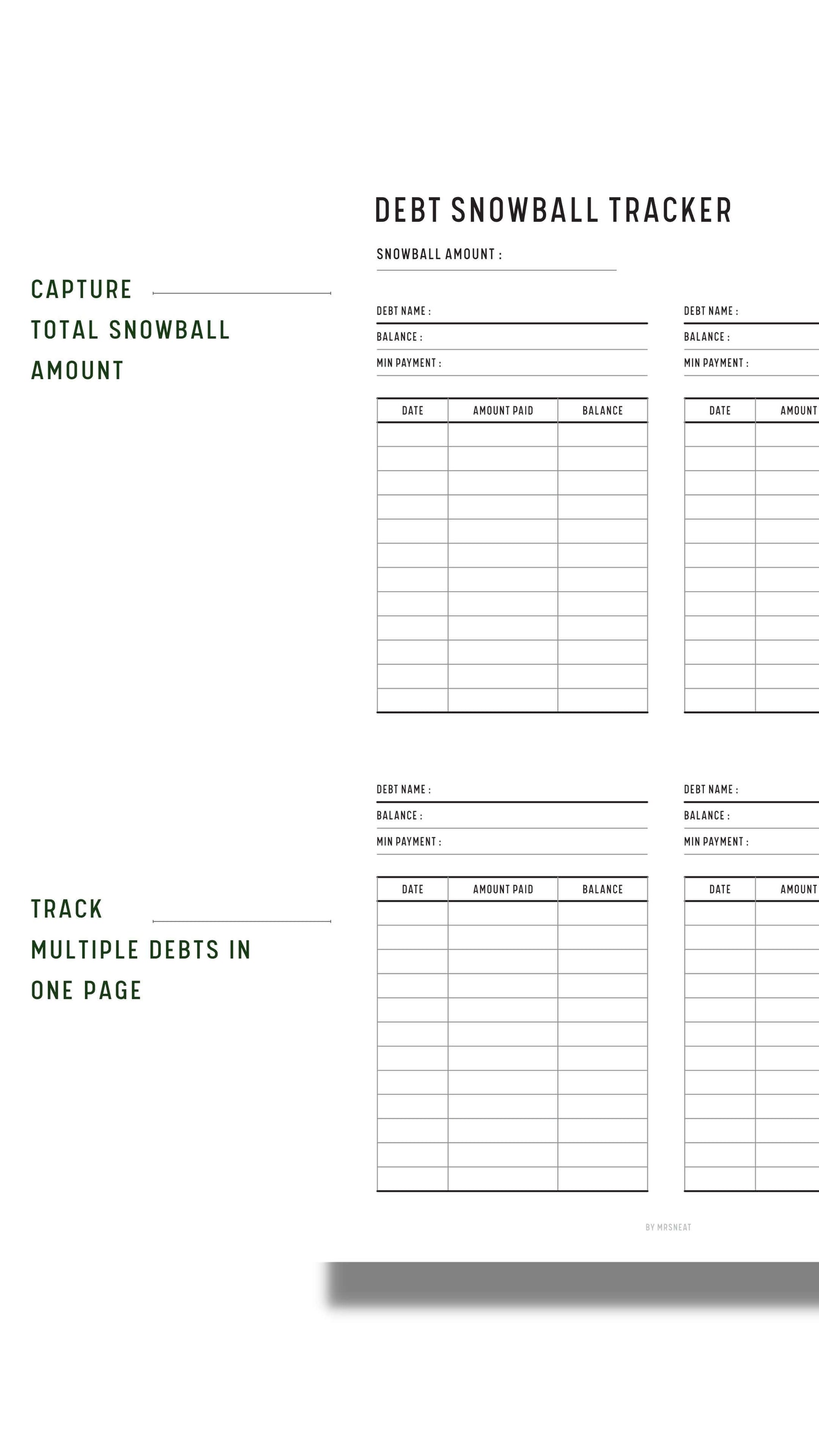 Minimalist Debt Snowball Tracker - M053 – mrsneat
