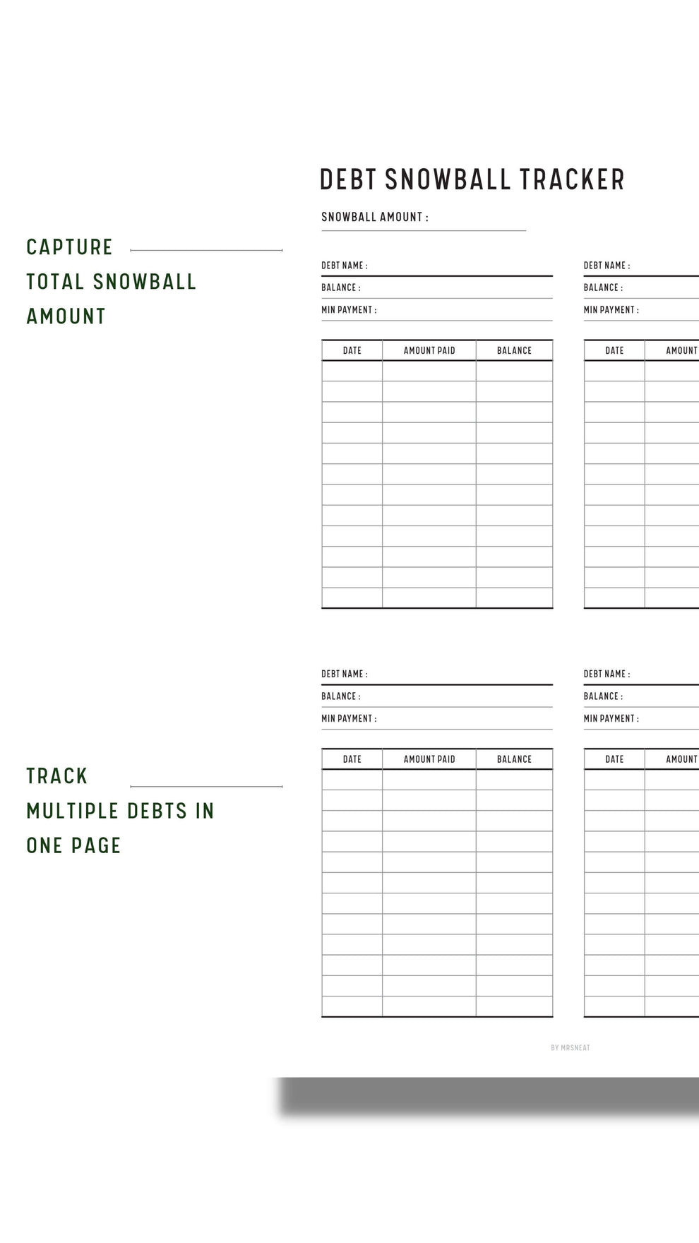 Minimalist Debt Snowball Tracker - M053 – mrsneat