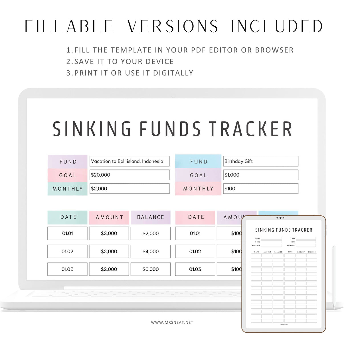 Sinking Funds Tracker PRINTABLE - M513 – mrsneat