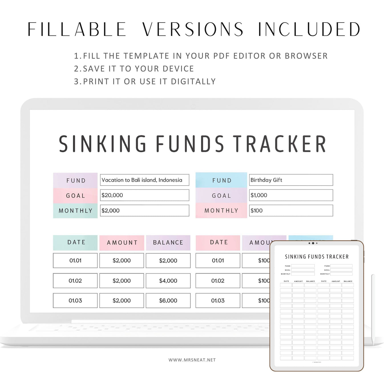 Sinking Funds Tracker Printable - M513 – mrsneat