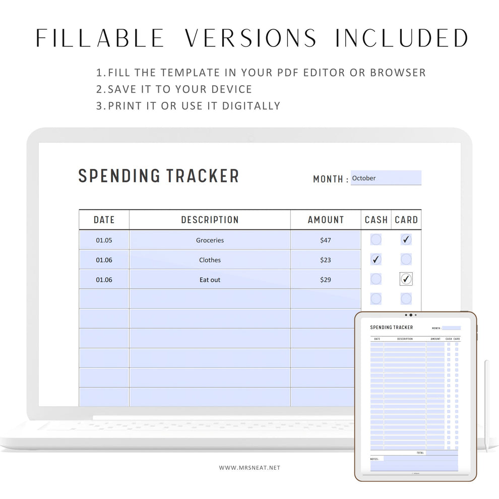 Spending Tracker Printable - M109/10 – mrsneat