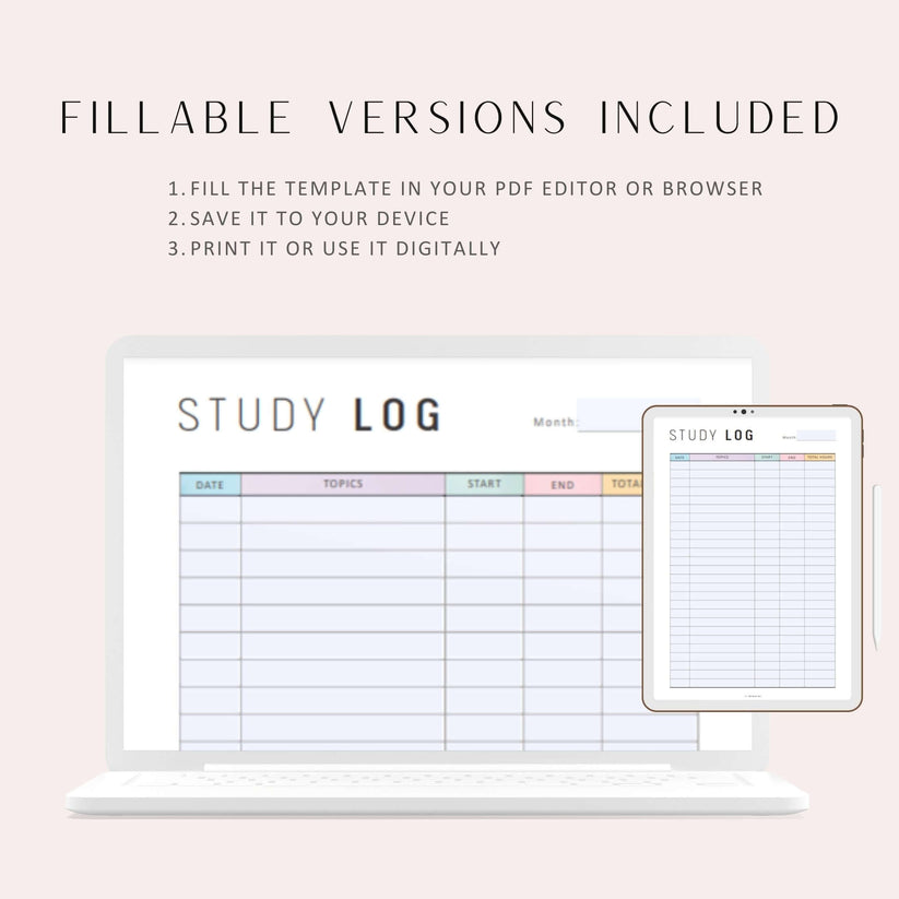 Monthly Study Log Planner Printable - M324 – mrsneat