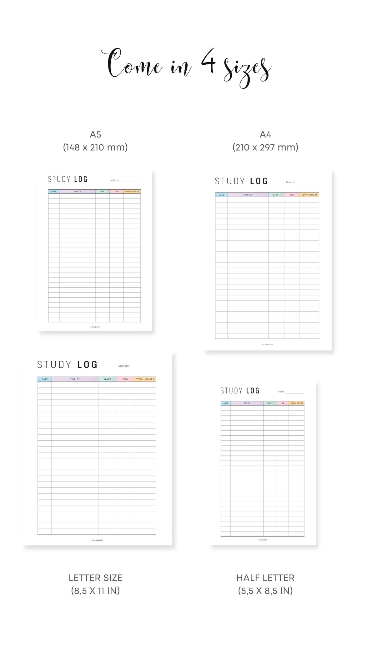 Monthly Study Log Planner Printable - M324 – mrsneat