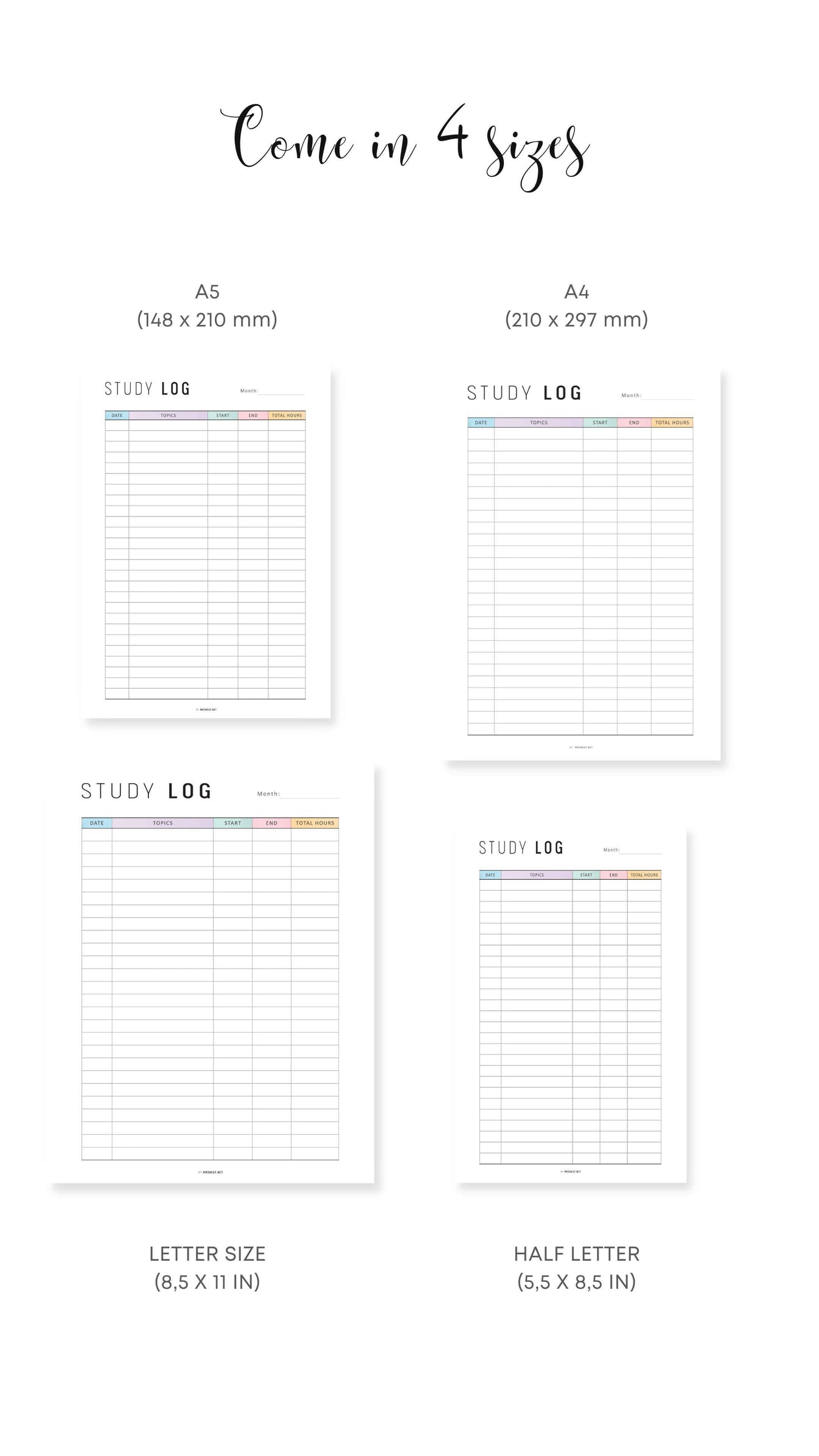 Monthly Study Log Planner Printable - M324 – mrsneat