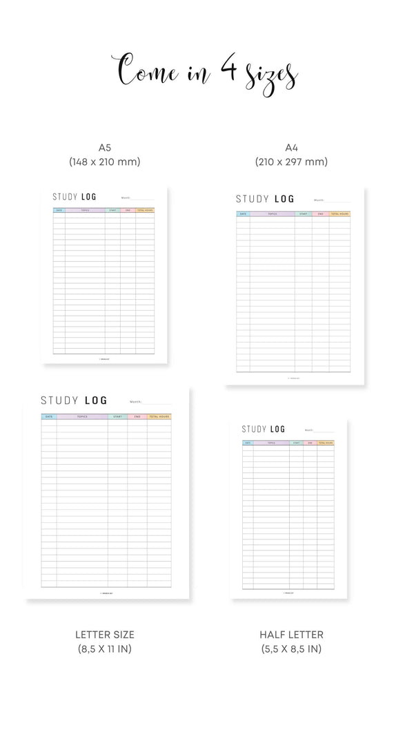 Monthly Study Log Planner Printable - M324 – mrsneat