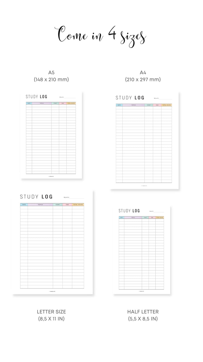 Monthly Study Log Planner Printable – mrsneat