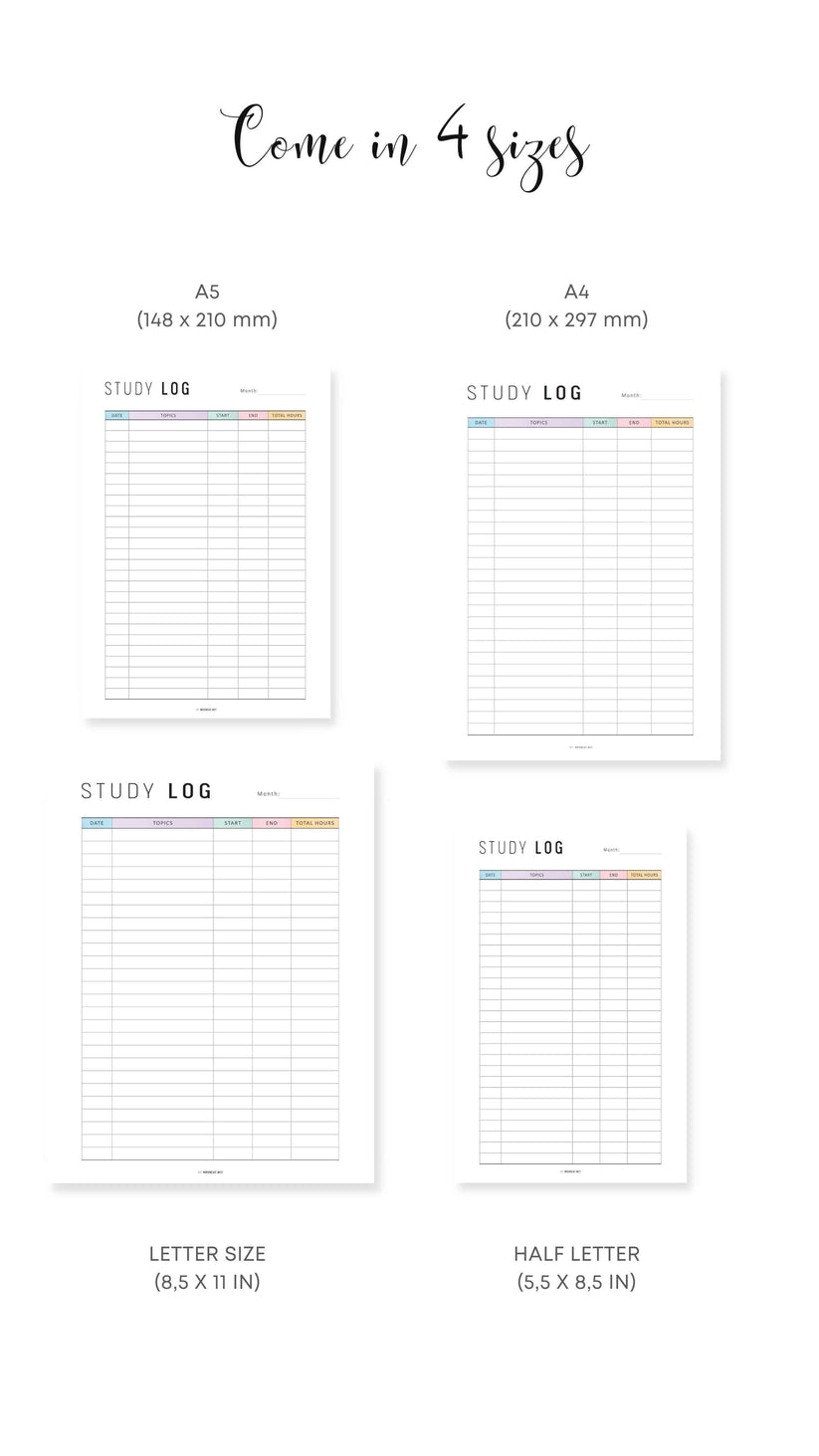 Monthly Study Log Planner Printable - M324 – mrsneat