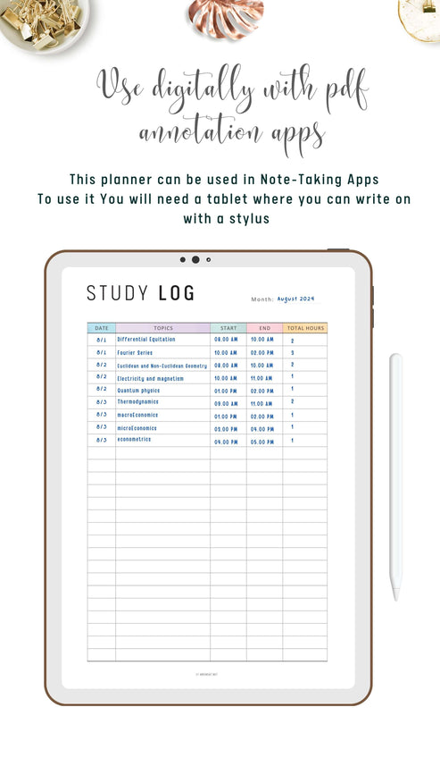 Monthly Study Log Planner Printable – mrsneat