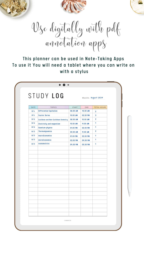 Monthly Study Log Planner Printable – mrsneat