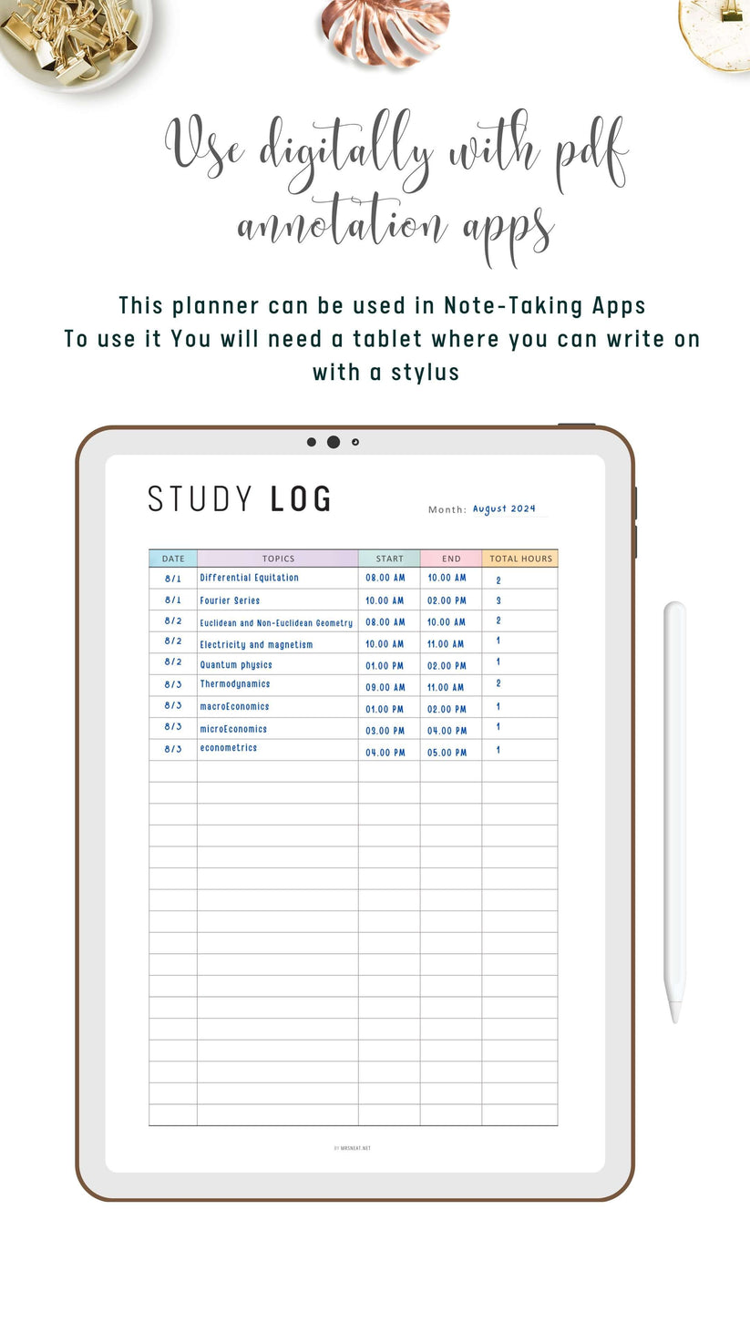 Monthly Study Log Planner Printable – mrsneat