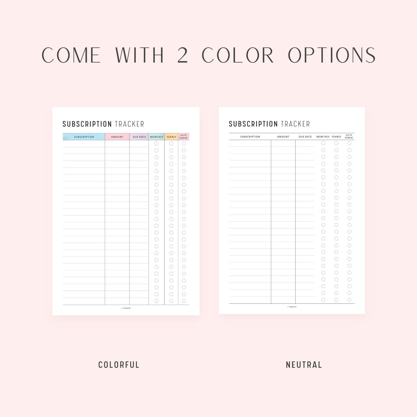 Subscription Tracker Printable - M451 – mrsneat