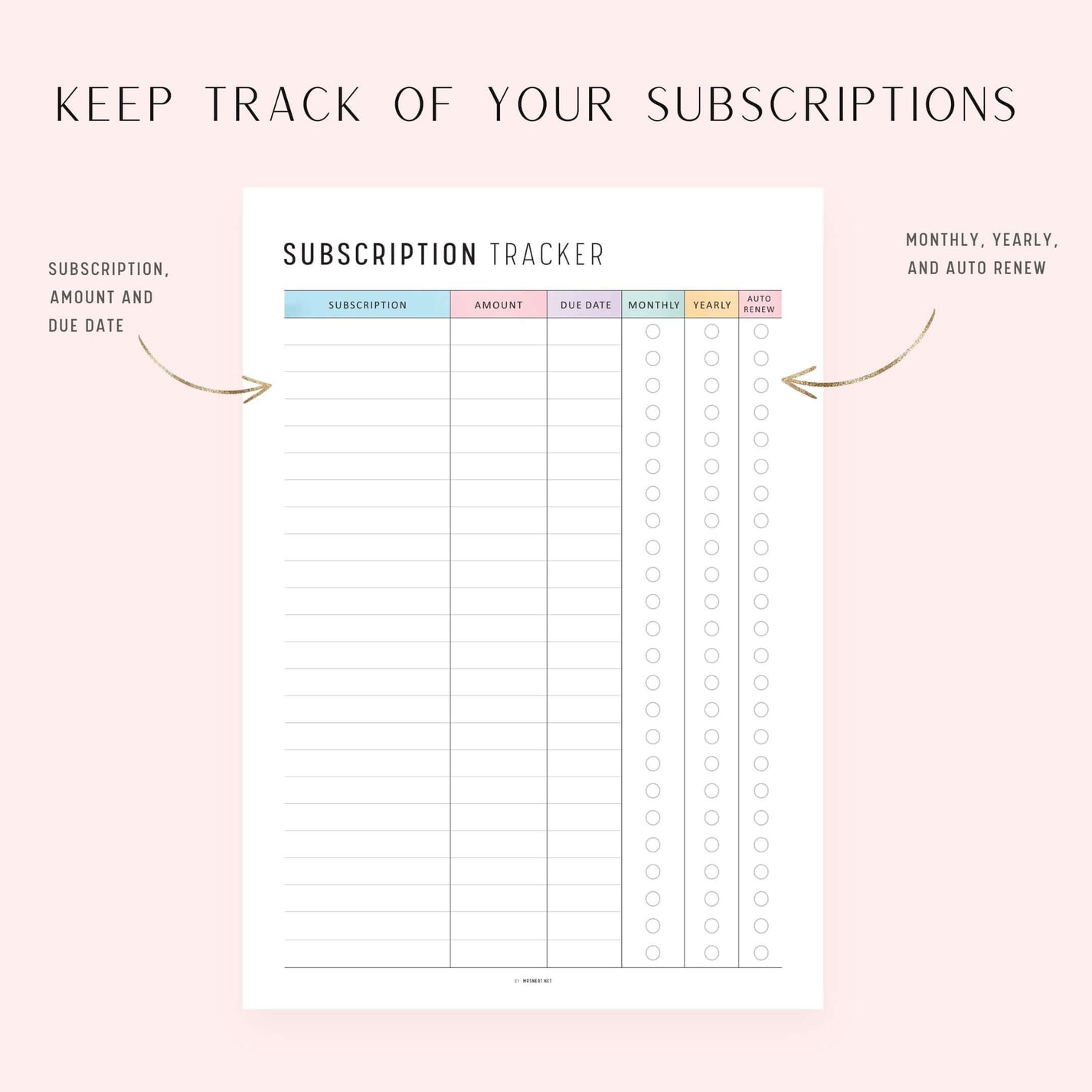 Subscription Tracker Printable - M451 – mrsneat