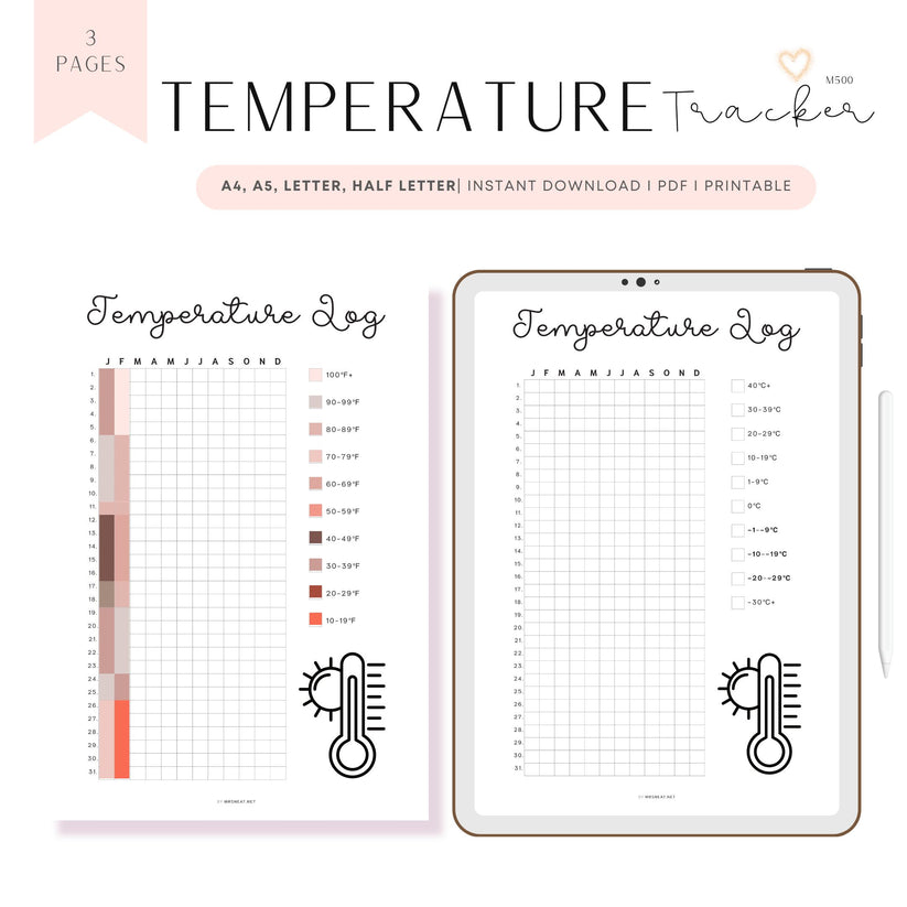 Temperature Log Template PRINTABLE PDF - M501 – mrsneat