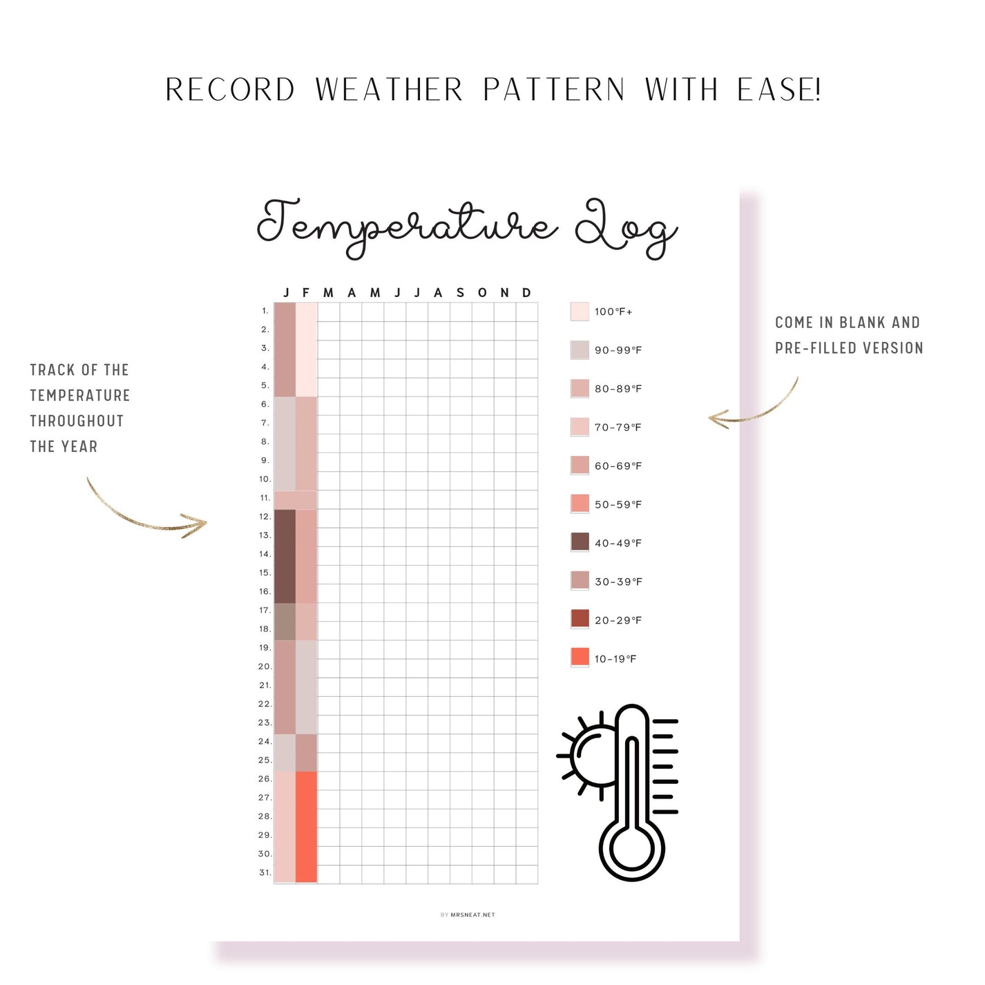 Temperature Log Template PRINTABLE PDF - M501 – mrsneat