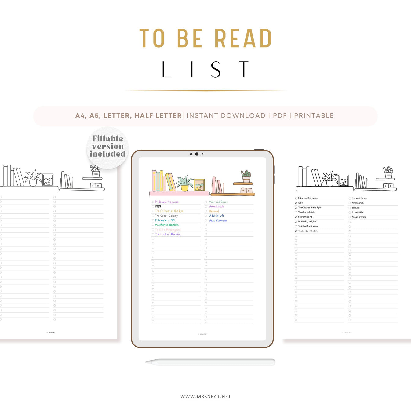 To Be Read List, TBR List Printable - M525 – mrsneat