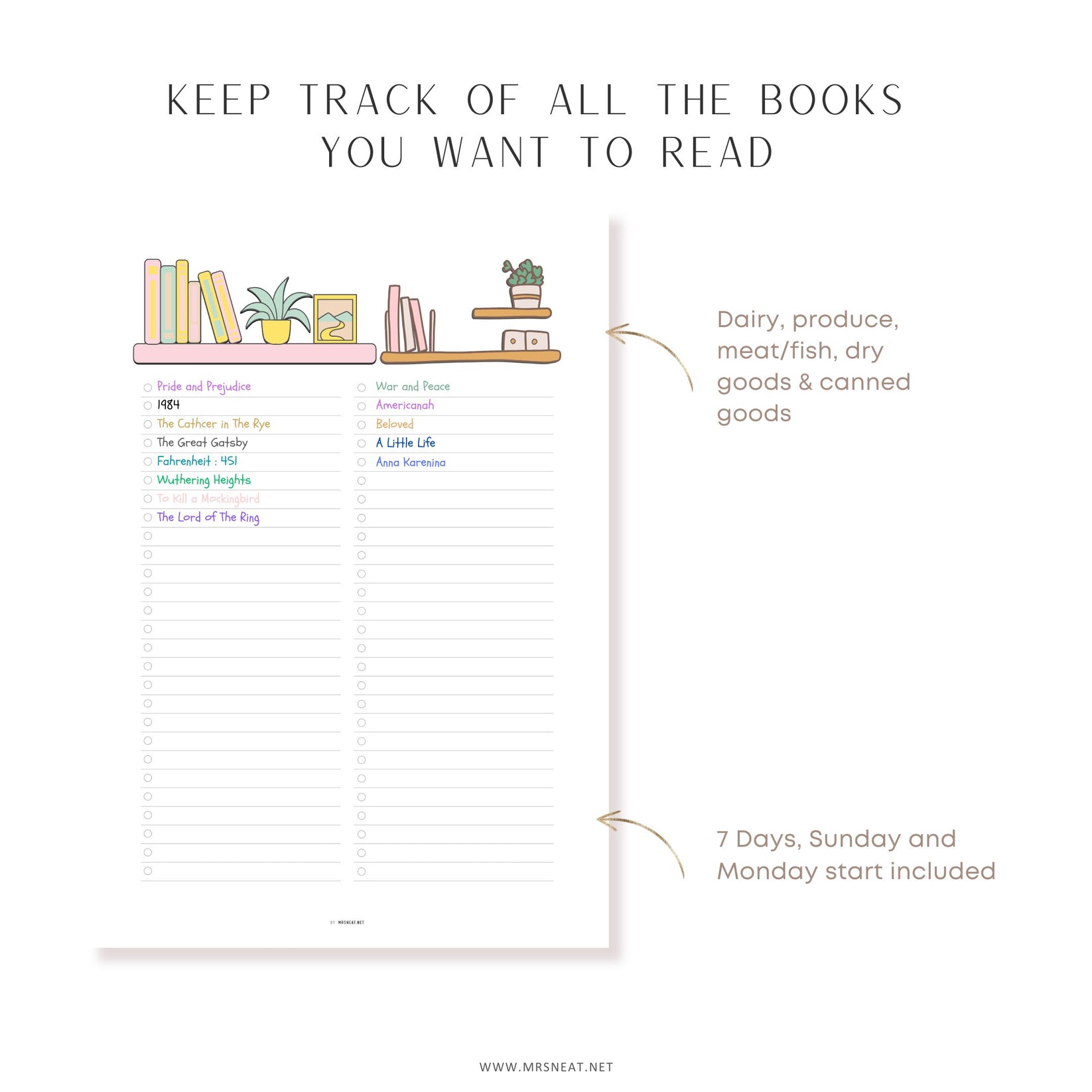 To Be Read List, TBR List Printable - M525 – mrsneat