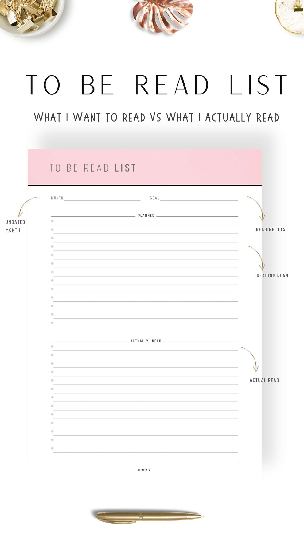 Books To Read List Template PDF - M295 – mrsneat