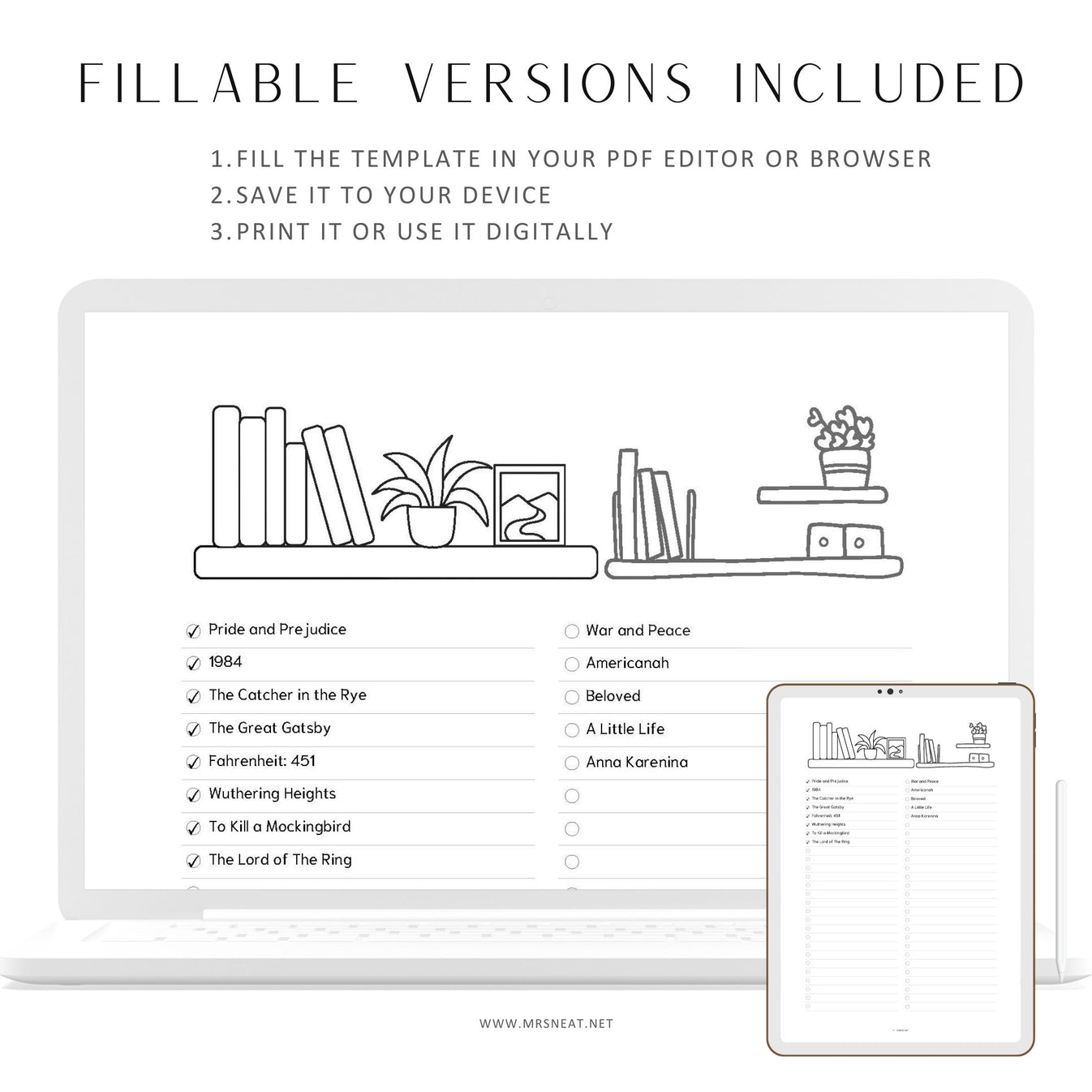To Be Read List, TBR List Printable - M525 – mrsneat