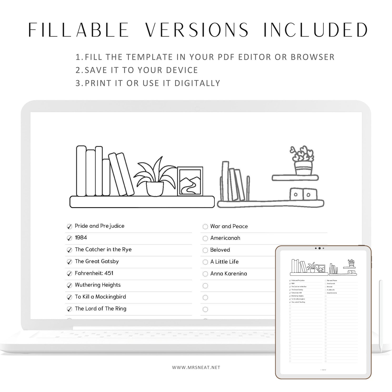 To Be Read List, TBR List Printable - M525 – mrsneat