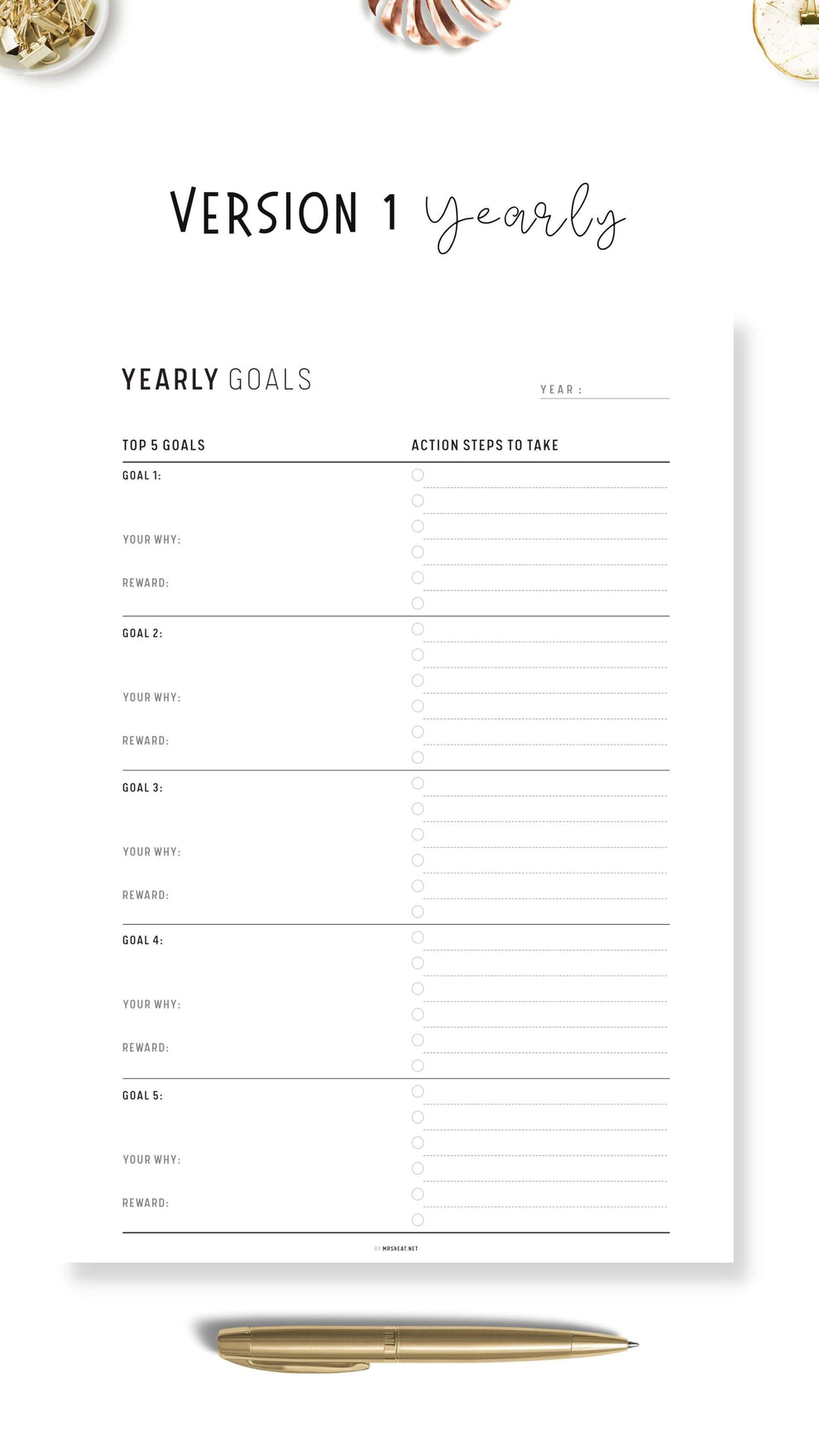 Top 5 Yearly, Quarterly, Monthly, Weekly Goals Planner PRINTABLE - M40 ...