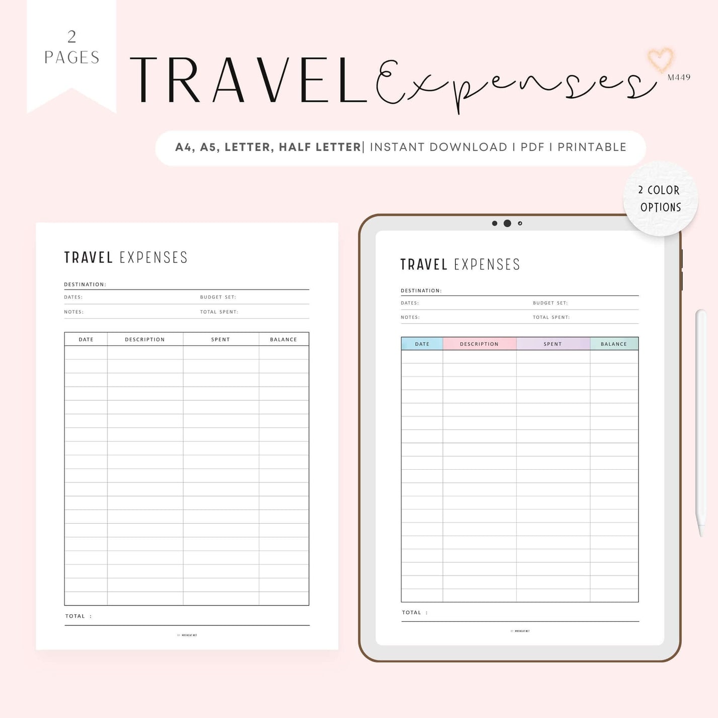 Travel Expense Tracker Printable - M449 – mrsneat