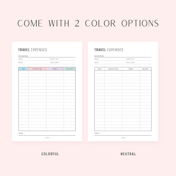 Travel Expense Tracker PRINTABLE - M449 – mrsneat