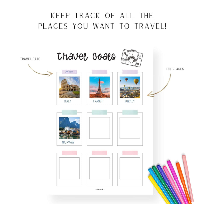 Travel Goals Planner Template - M380 – mrsneat