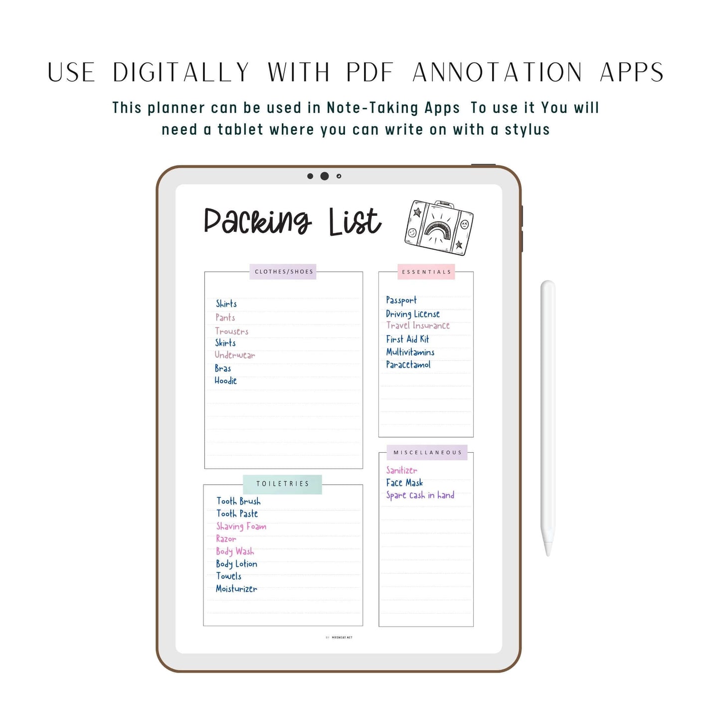 Travel Packing List Printable – mrsneat