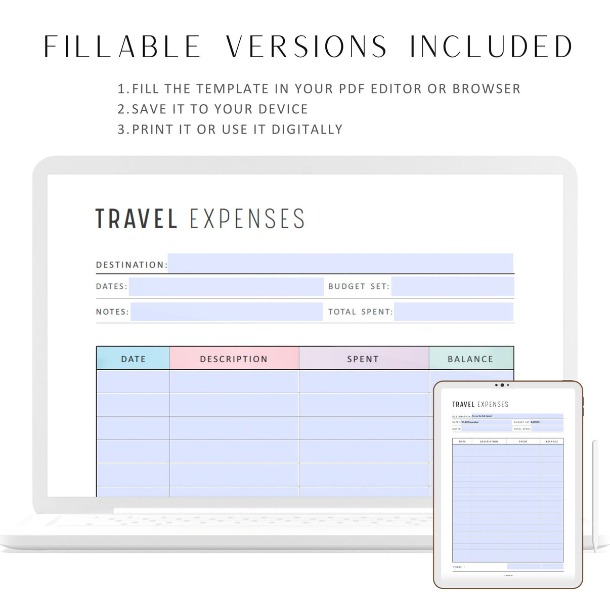 Travel Expense Tracker PRINTABLE - M449 – mrsneat