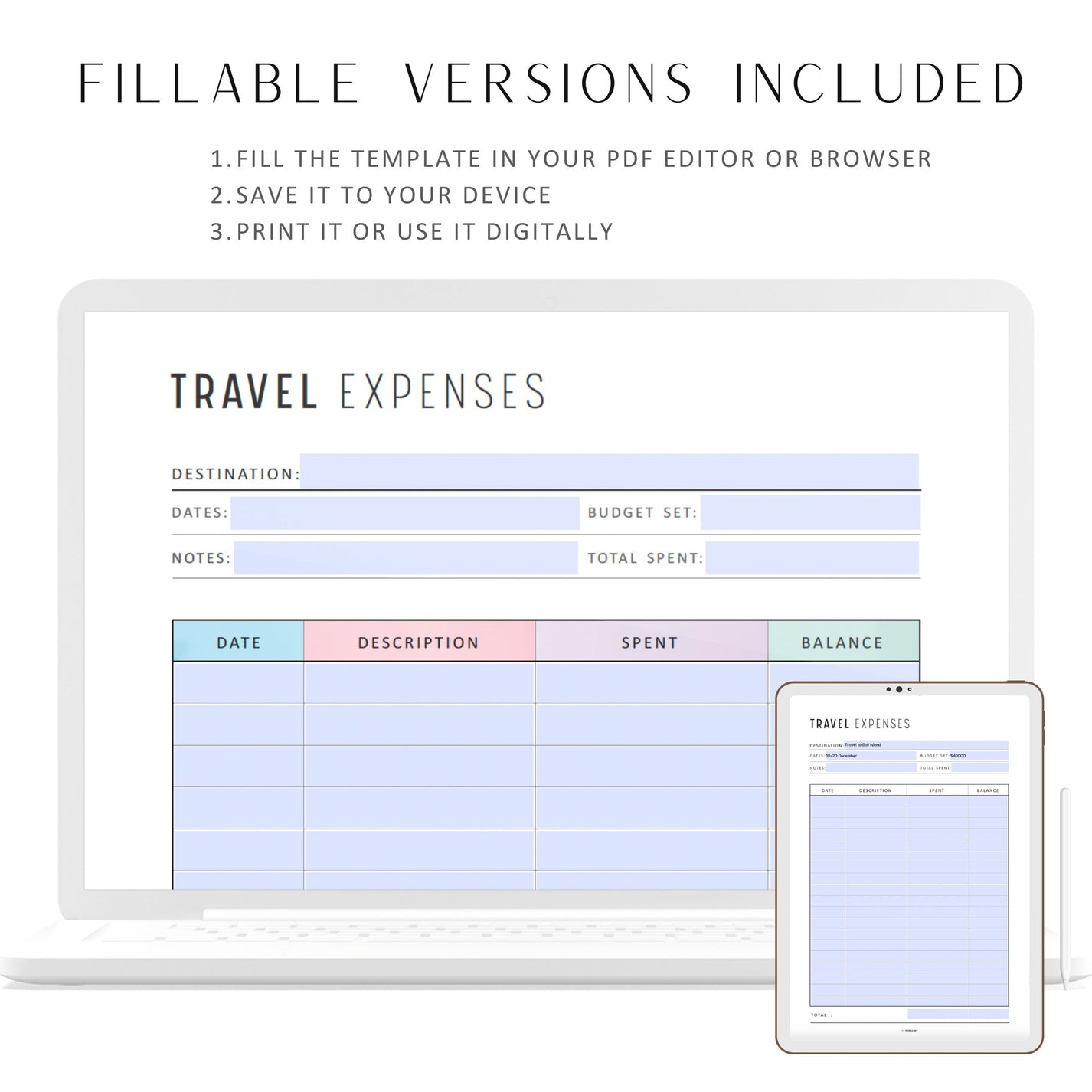 Travel Expense Tracker PRINTABLE - M449 – mrsneat