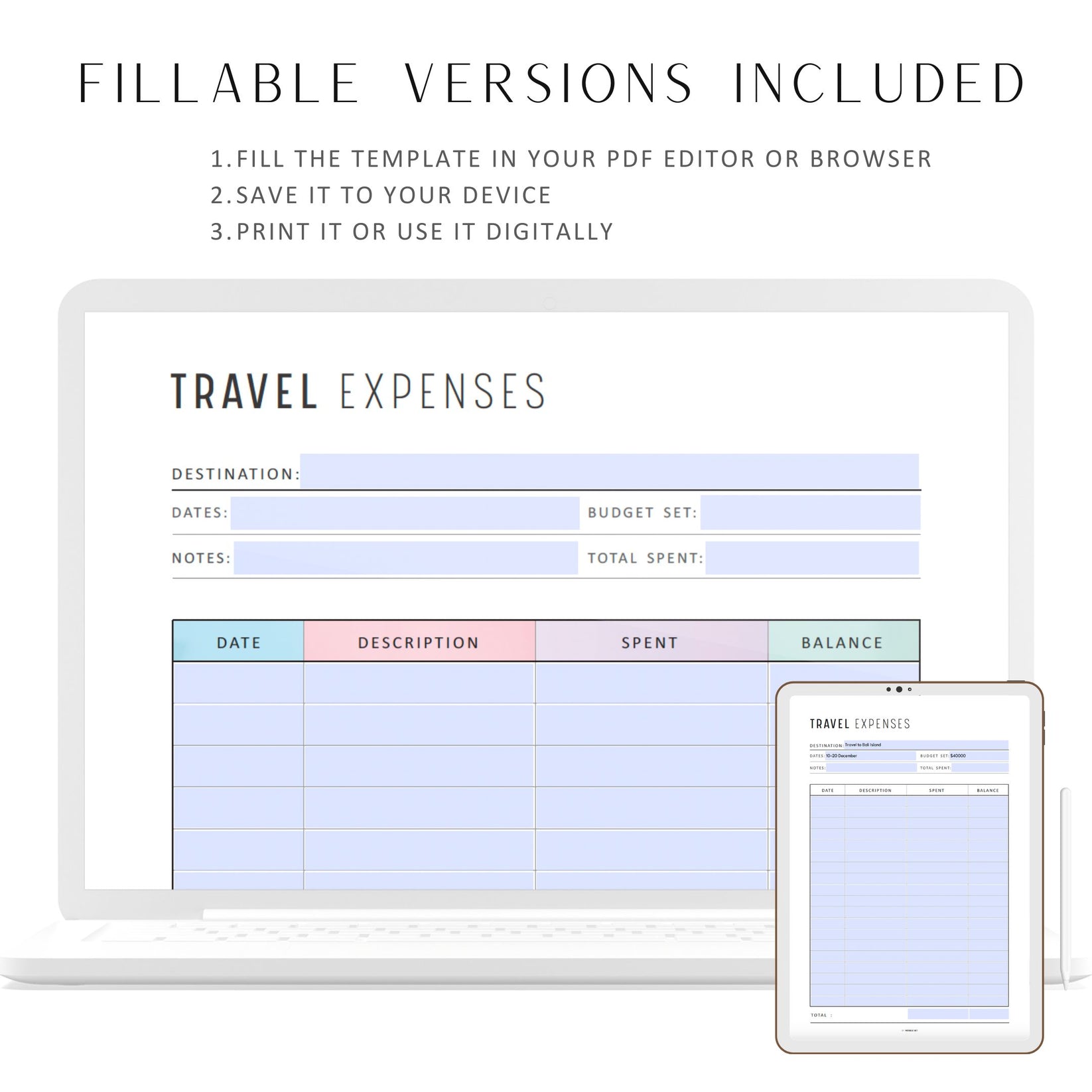 Travel Expense Tracker PRINTABLE - M449 – mrsneat