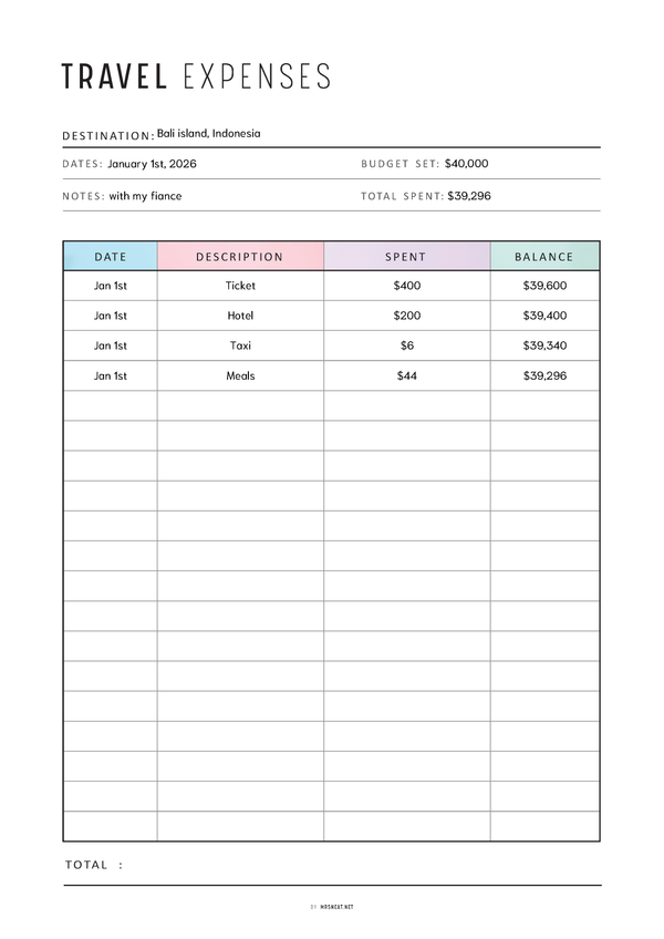 Travel Expense Tracker PRINTABLE - M449 – mrsneat
