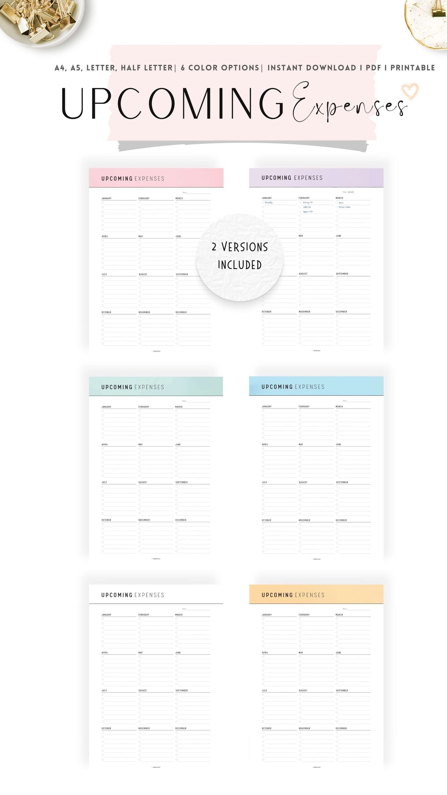 Upcoming Expenses Template Printable - M299 – mrsneat
