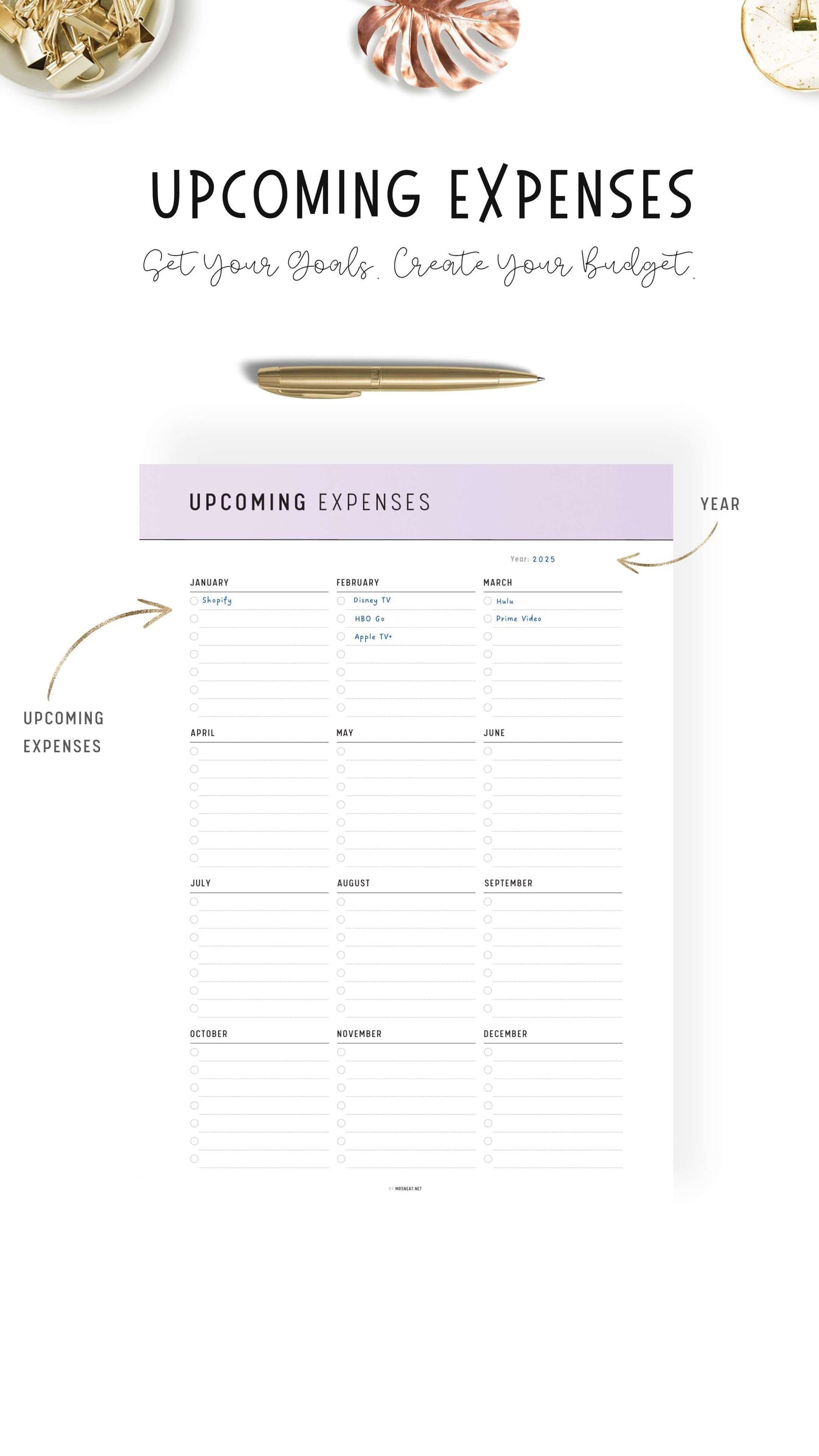Upcoming Expenses Template Printable - M299 – mrsneat