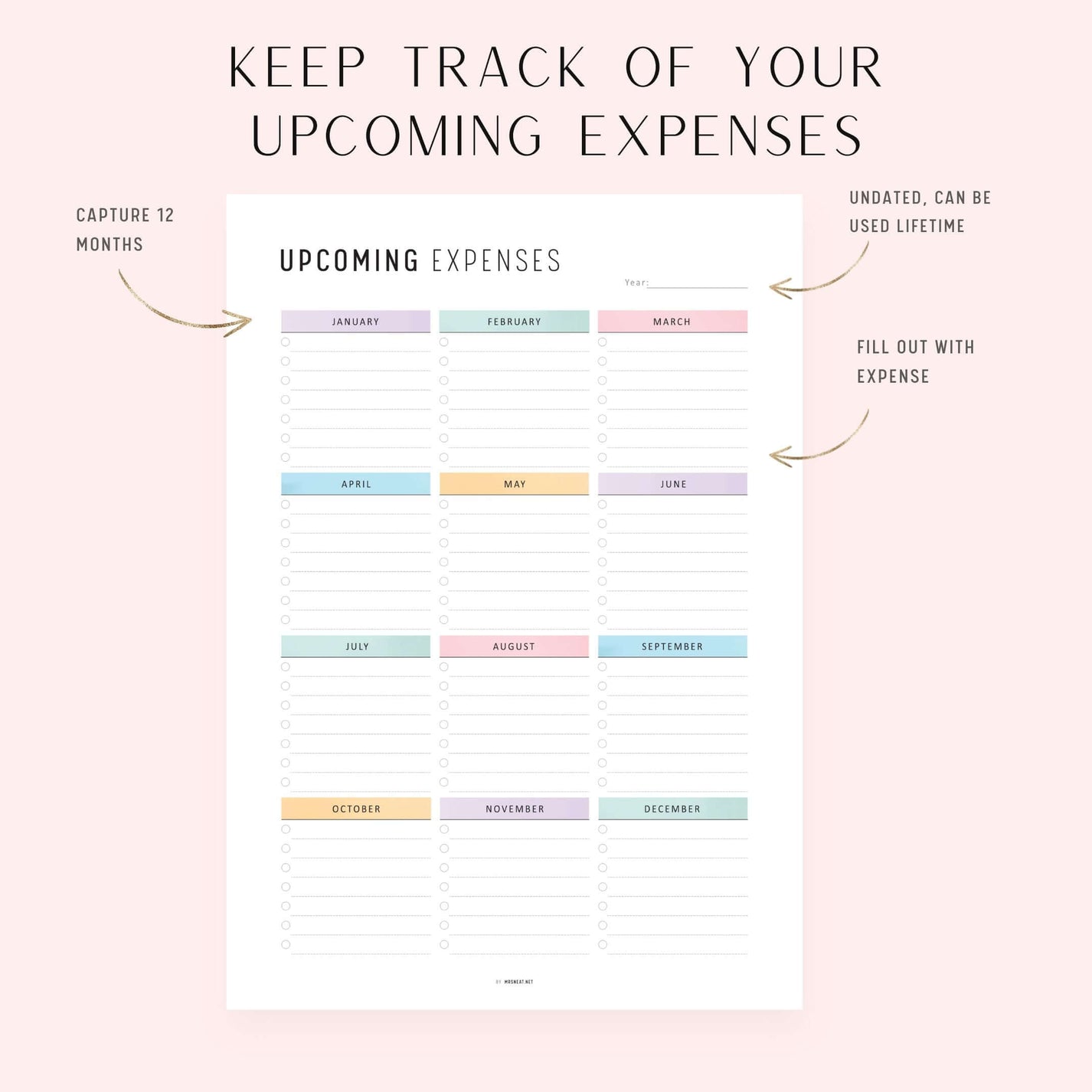 Upcoming Expenses Template Printable - M455 – mrsneat