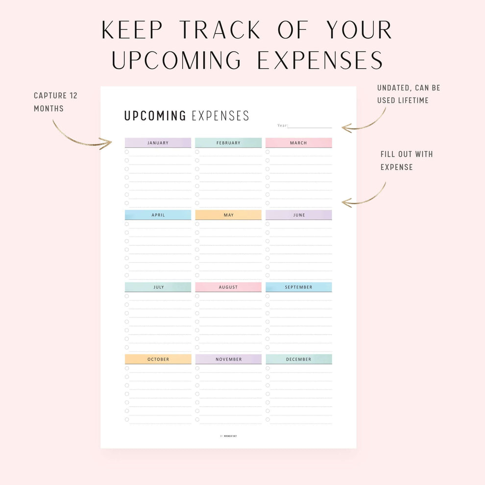 Upcoming Expenses Template Printable - M455 – mrsneat