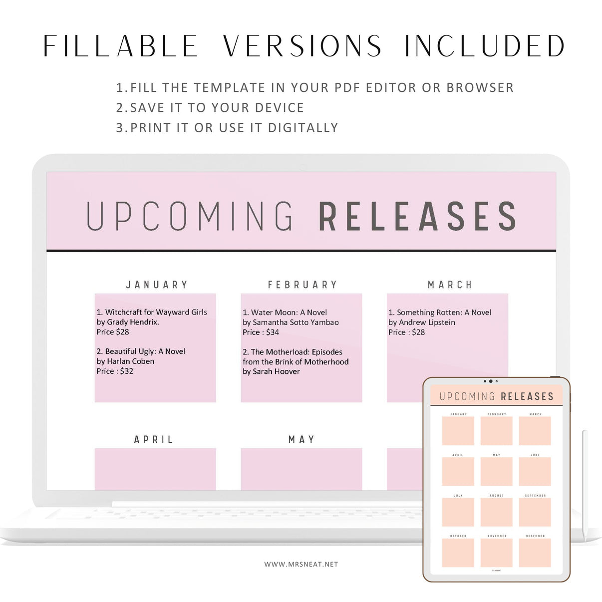 Upcoming Releases Books Template Printable - M227 – mrsneat