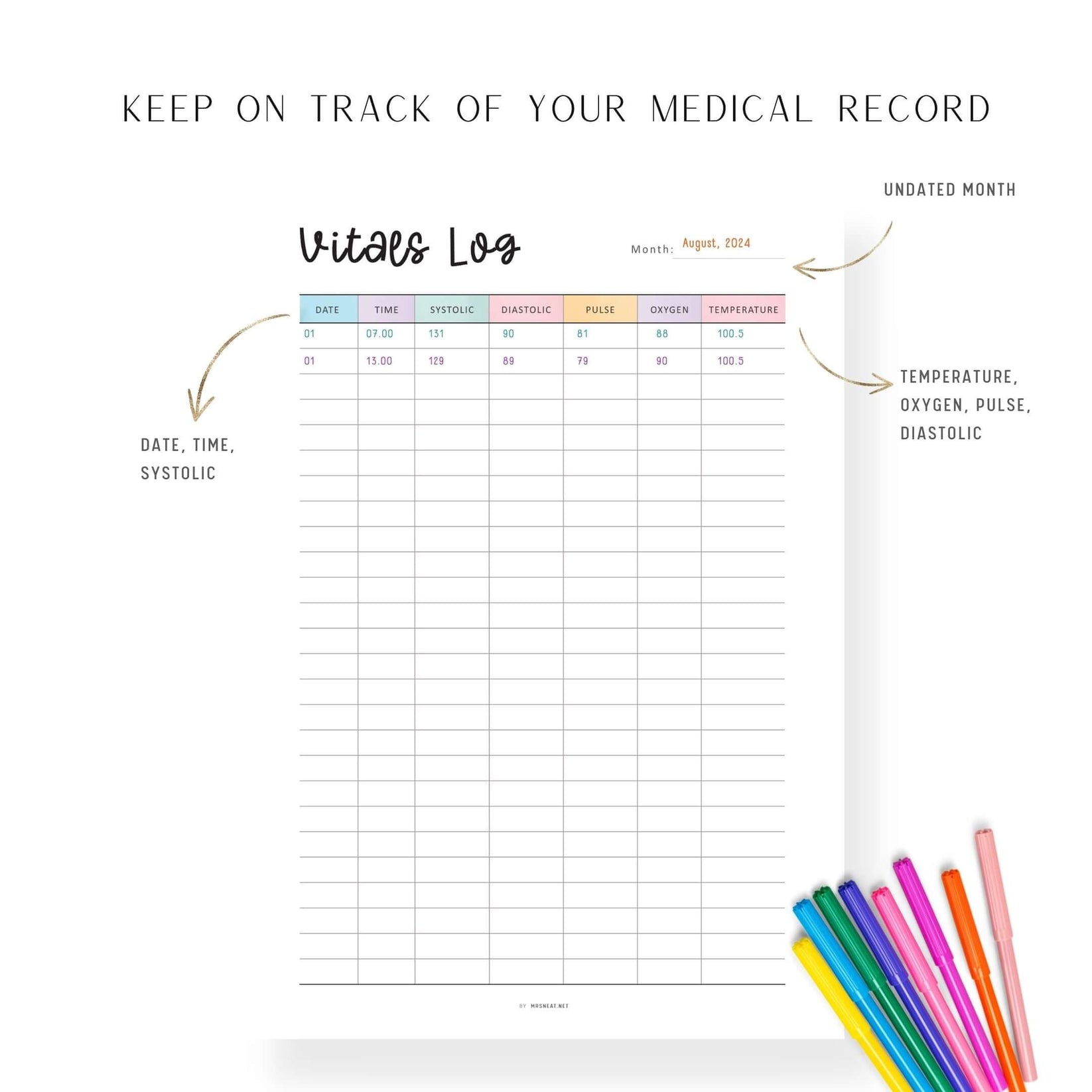 Printable Vitals Log Template – mrsneat