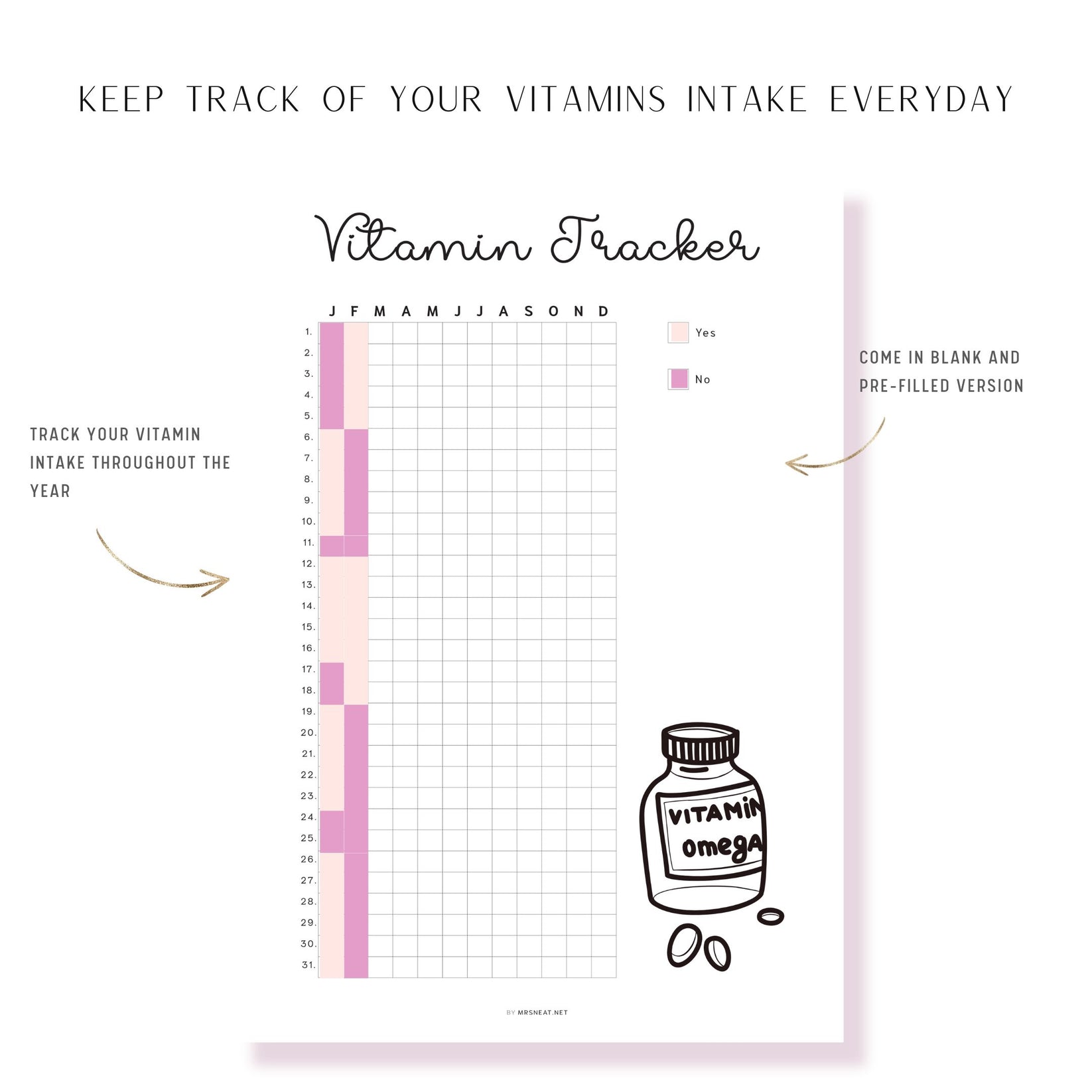 Vitamin Tracker Printable PDF - M500 – mrsneat