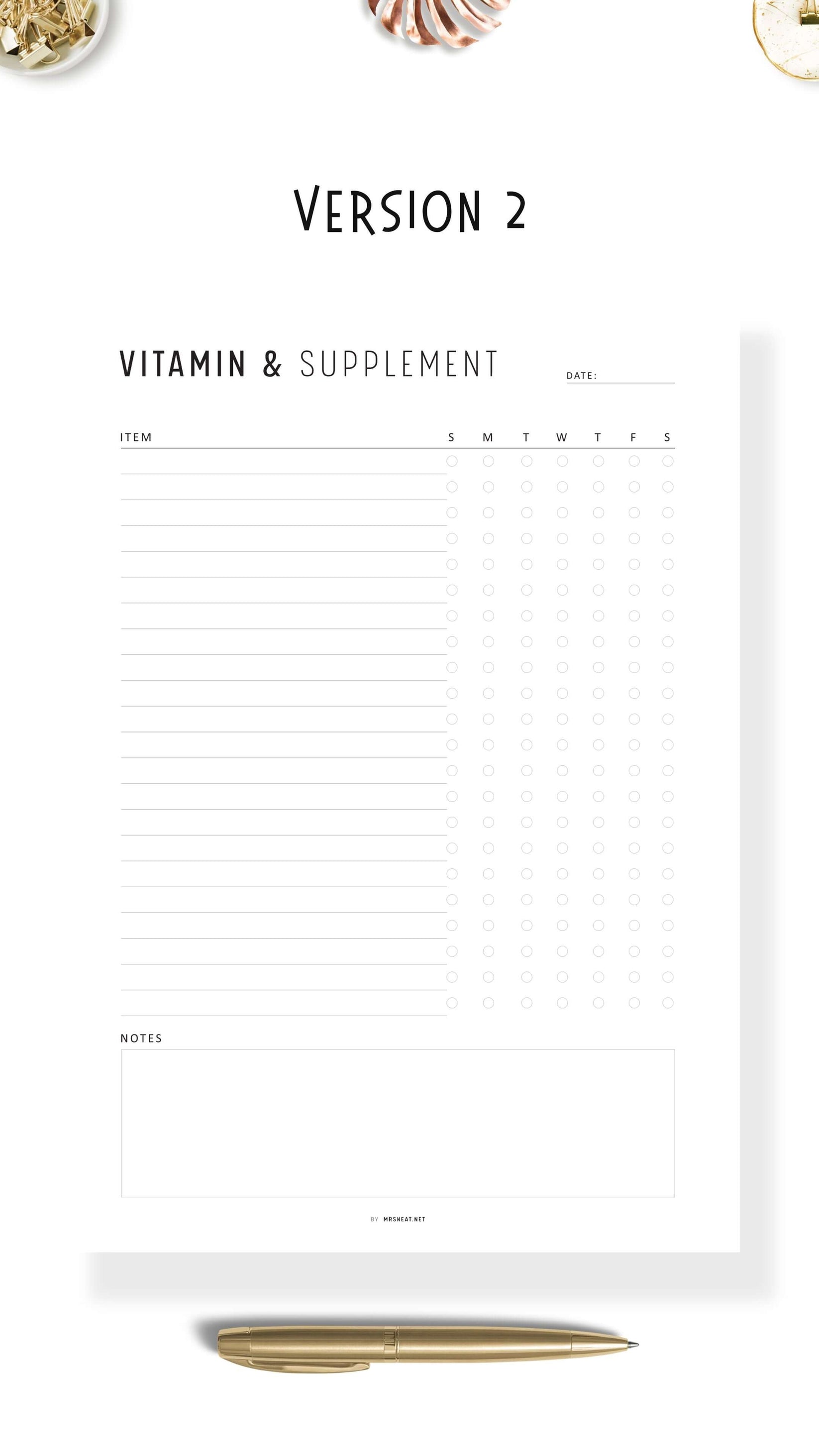 Daily Vitamin & Supplements Tracker Printable – mrsneat
