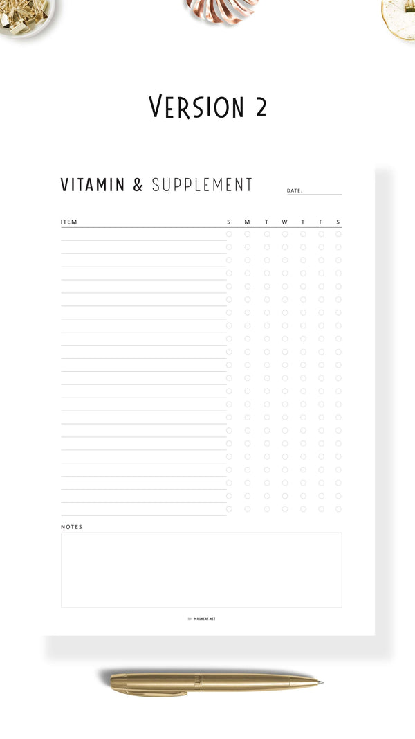 Daily Vitamin & Supplements Tracker Printable – mrsneat