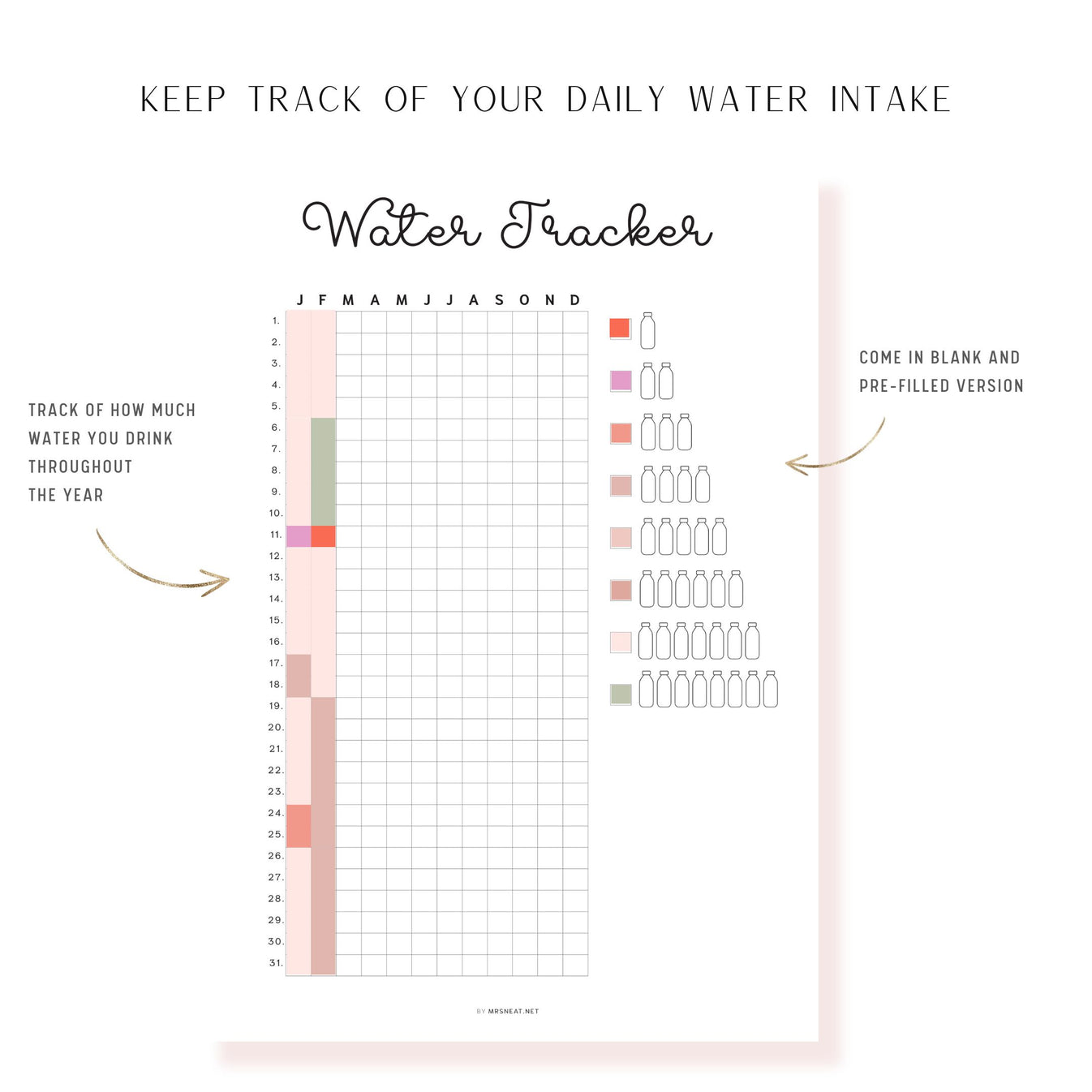 Water Tracker Printable PDF - M506 – mrsneat