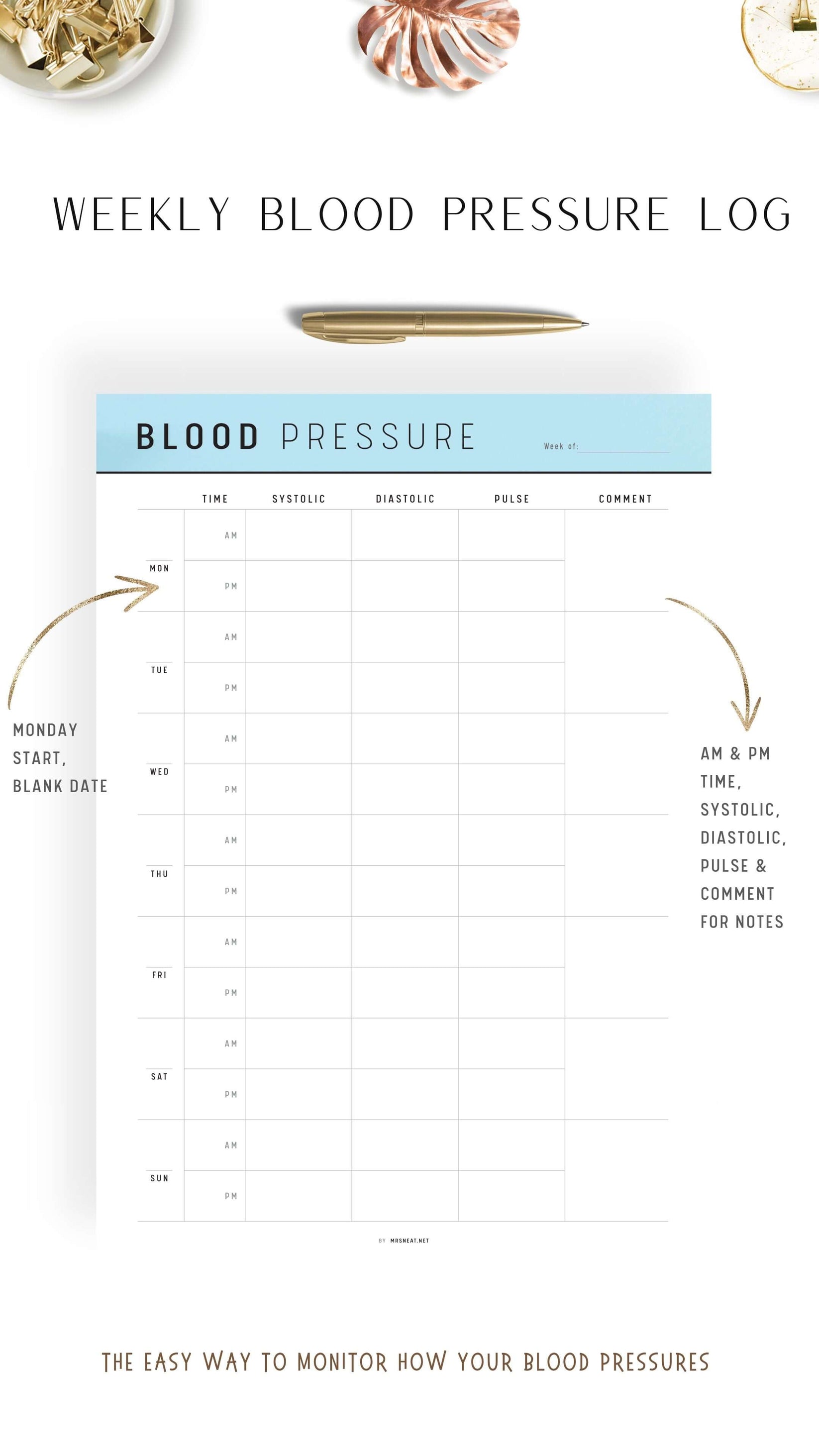 Daily Blood Pressure Log Printable – mrsneat