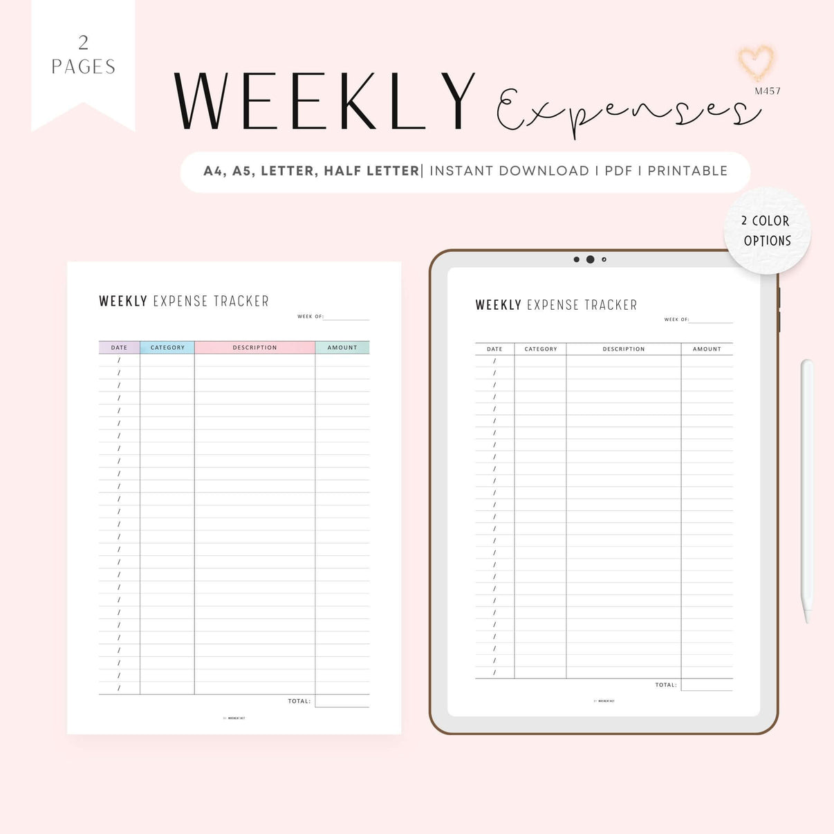 Weekly Expense Tracker Printable - M457 – mrsneat