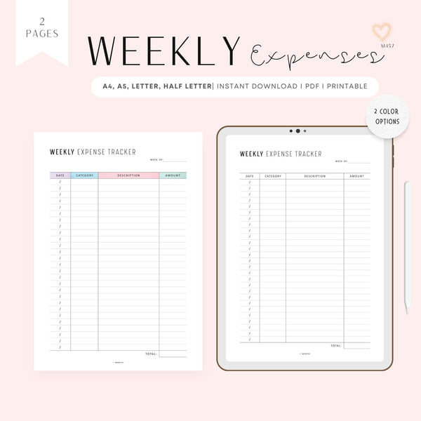 Weekly Expense Tracker Printable - M457 – mrsneat