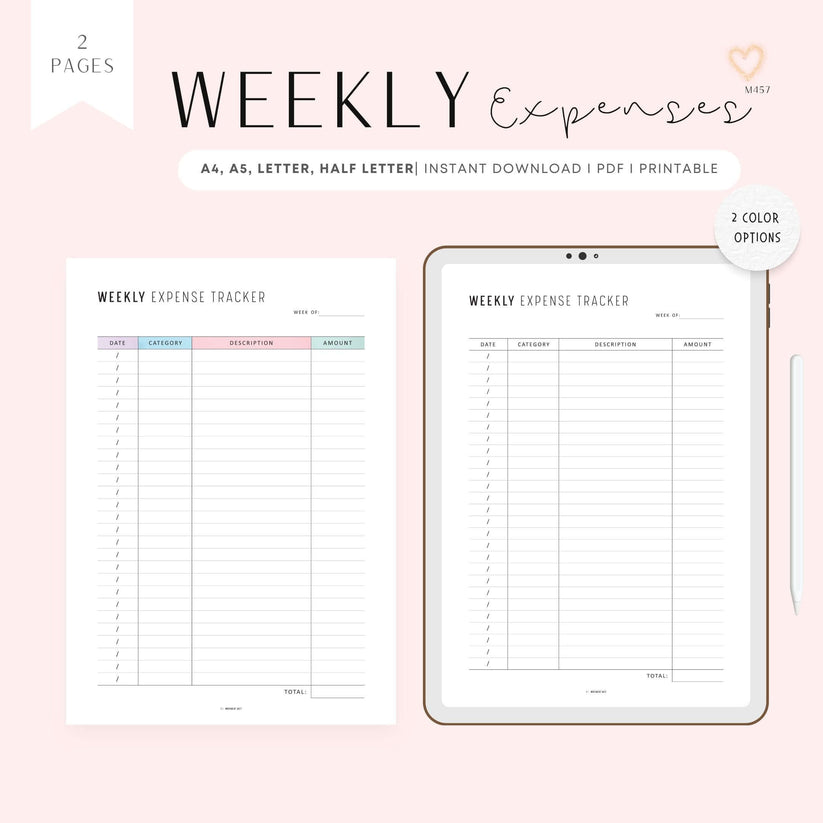 Weekly Expense Tracker Printable - M457 – mrsneat