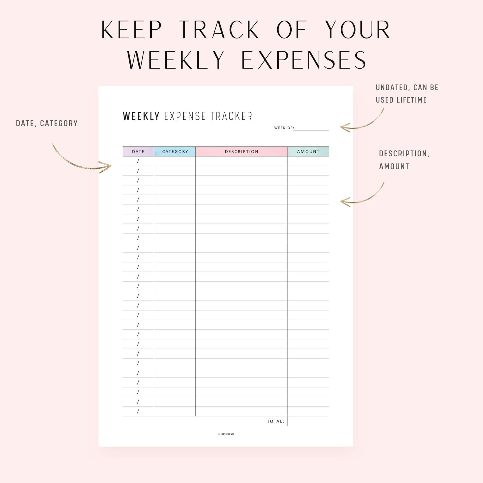Weekly Expense Tracker Printable - M457 – mrsneat