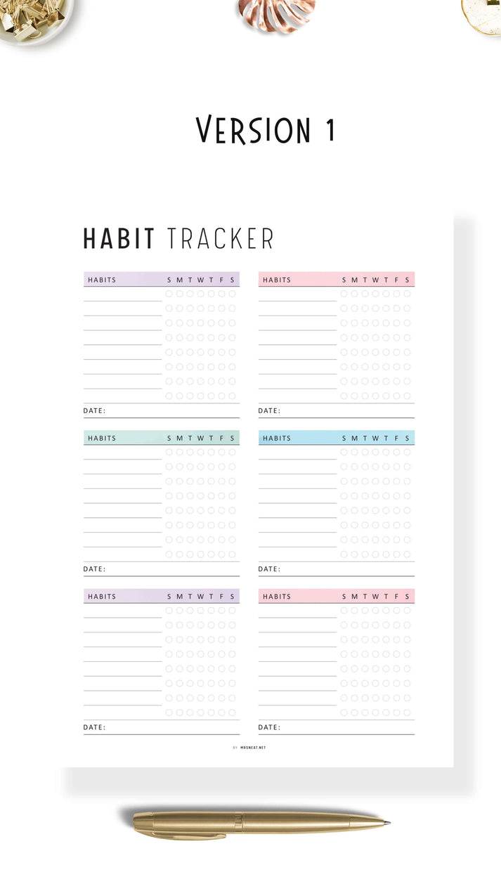 Weekly Habit Tracker Template Printable - M399 – mrsneat
