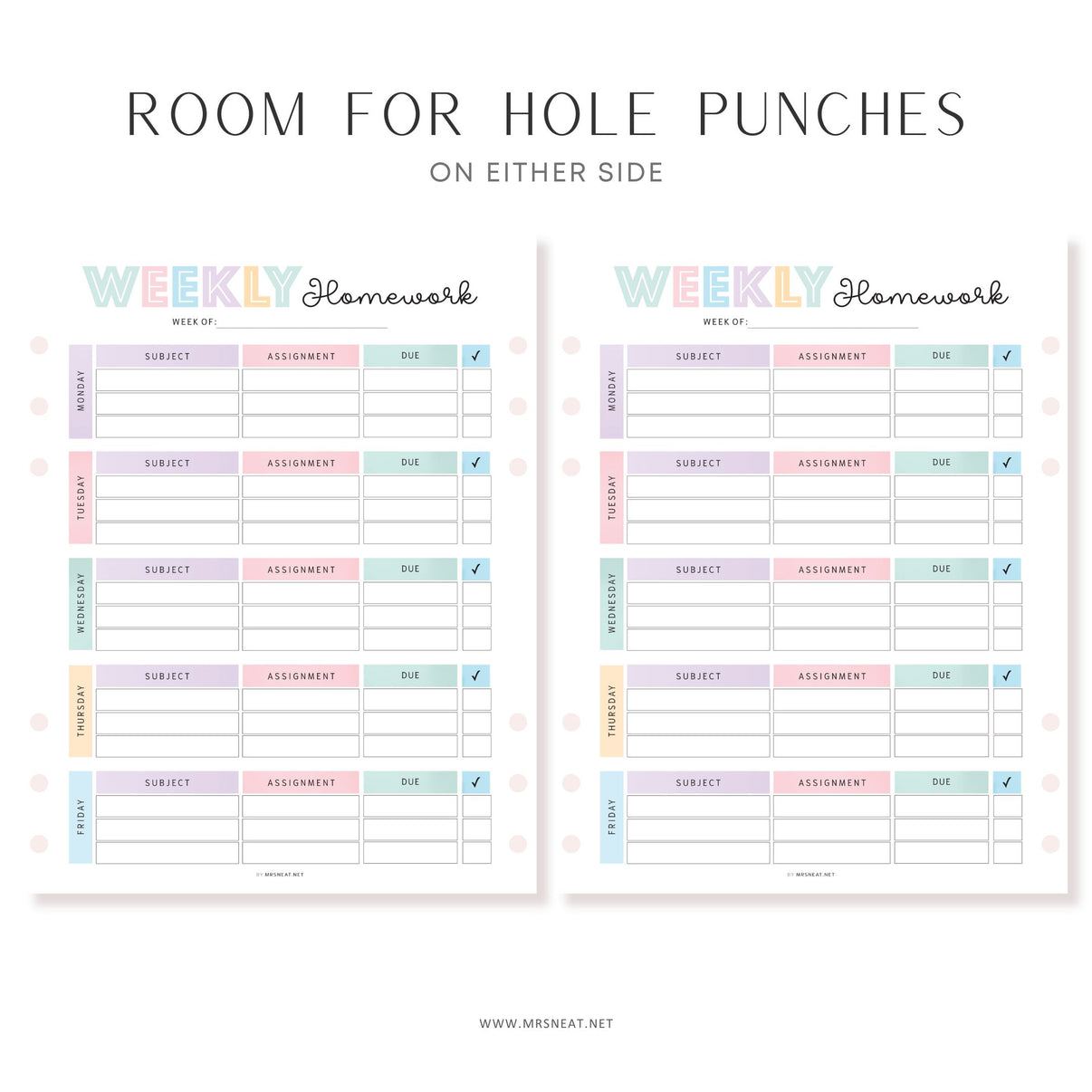 Weekly Homework Tracker Printable - M539 – mrsneat
