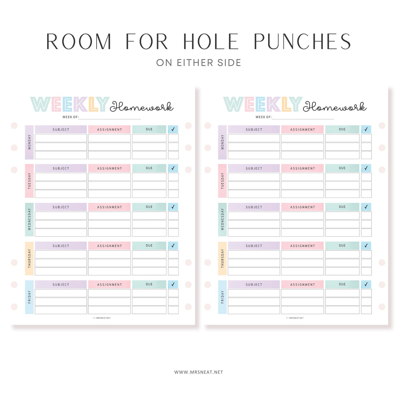 Weekly Homework Tracker Printable - M539 – mrsneat